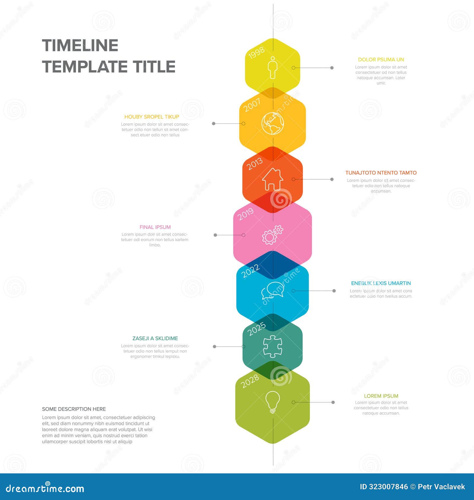 Simple Vertical Overlay Timeline Graph Template with Overlay Hexagons ...