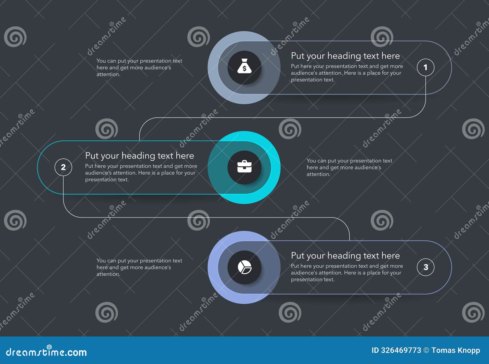 Simple Vertical Process Infographic Template with Three Options - Dark ...