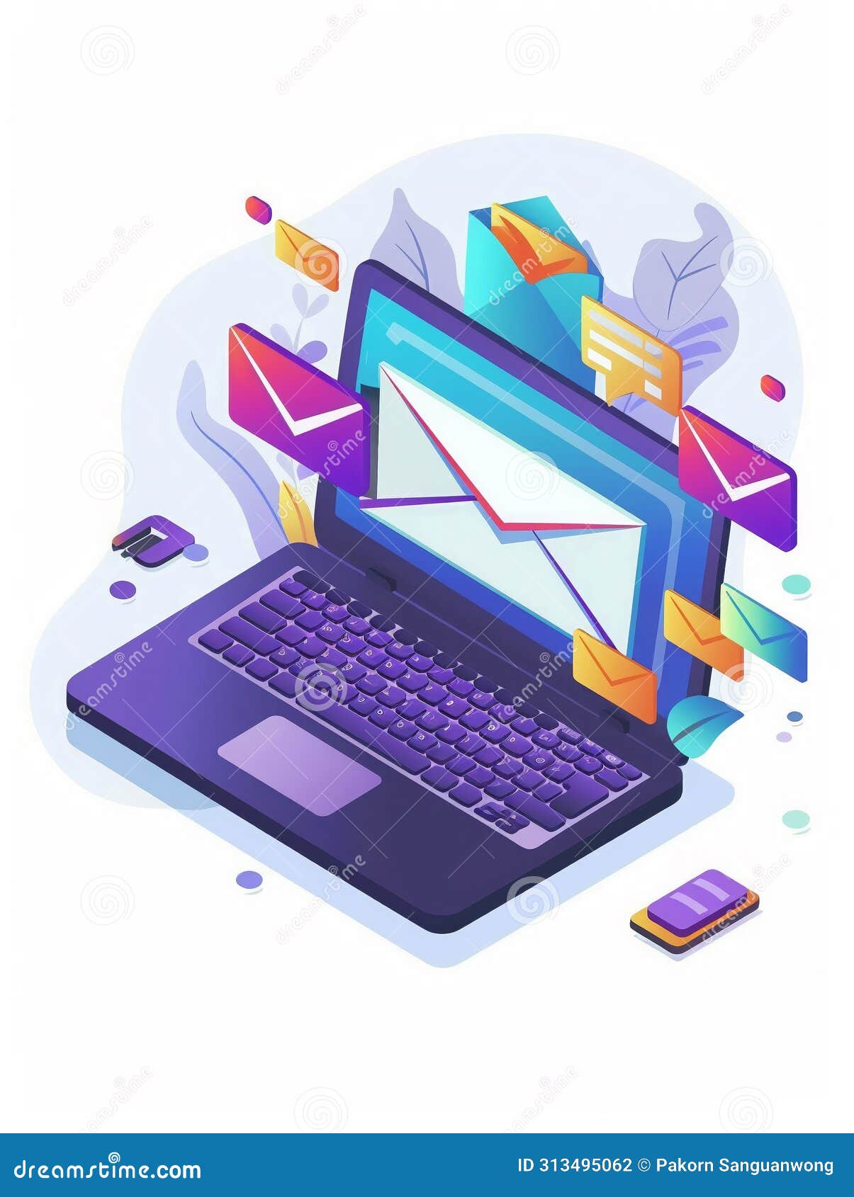 A Simple, Vibrant Image of an Open Laptop Displaying an Inbox ...