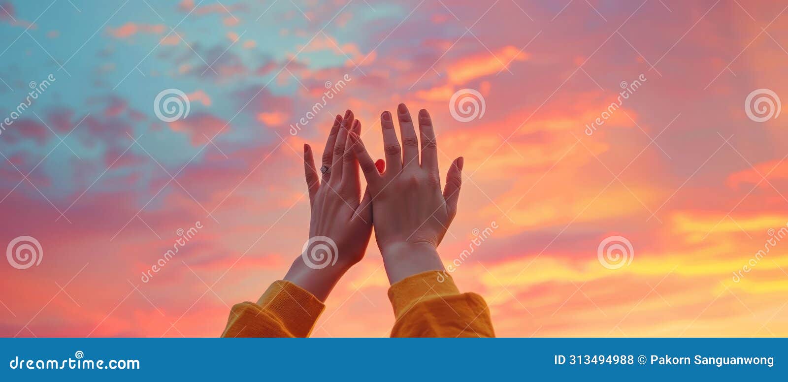 A Simple, Vibrant Image of Uplifted Hands Against a Serene Sky ...
