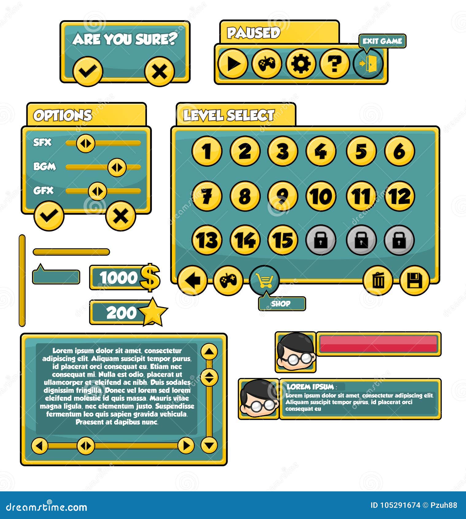 Simple Video Game Window Set Stock Vector - Illustration of money, star ...