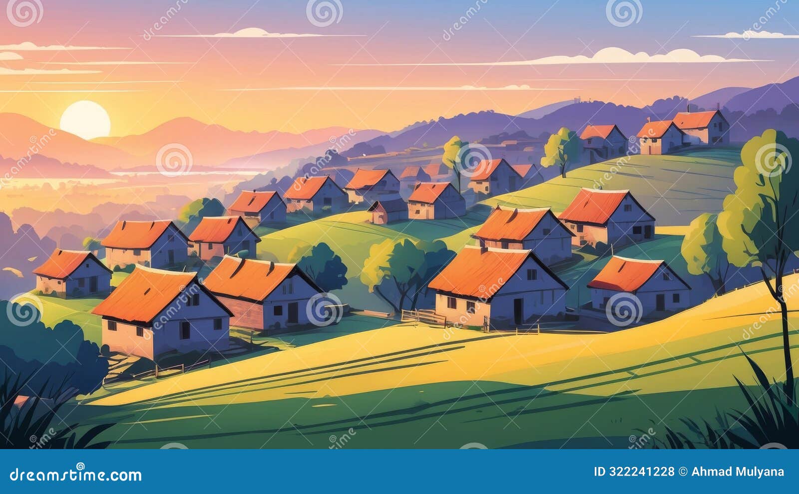Simple Village View with Dawn in the Background, Ai Generated Stock ...
