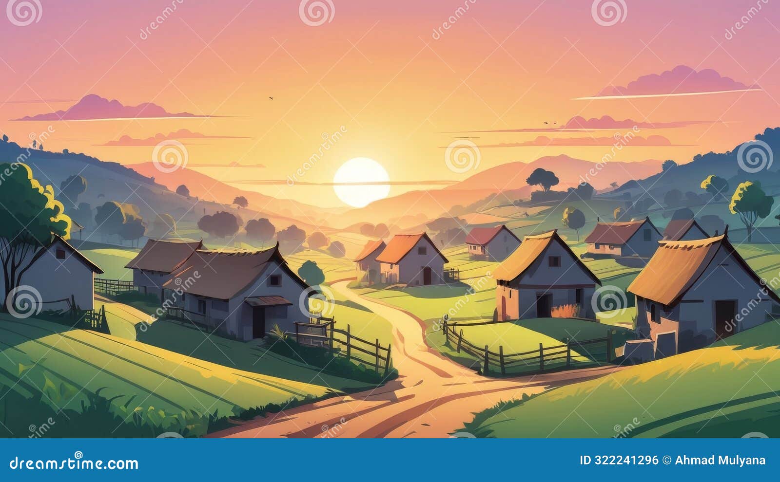 Simple Village View with Dawn in the Background, Ai Generated Stock ...
