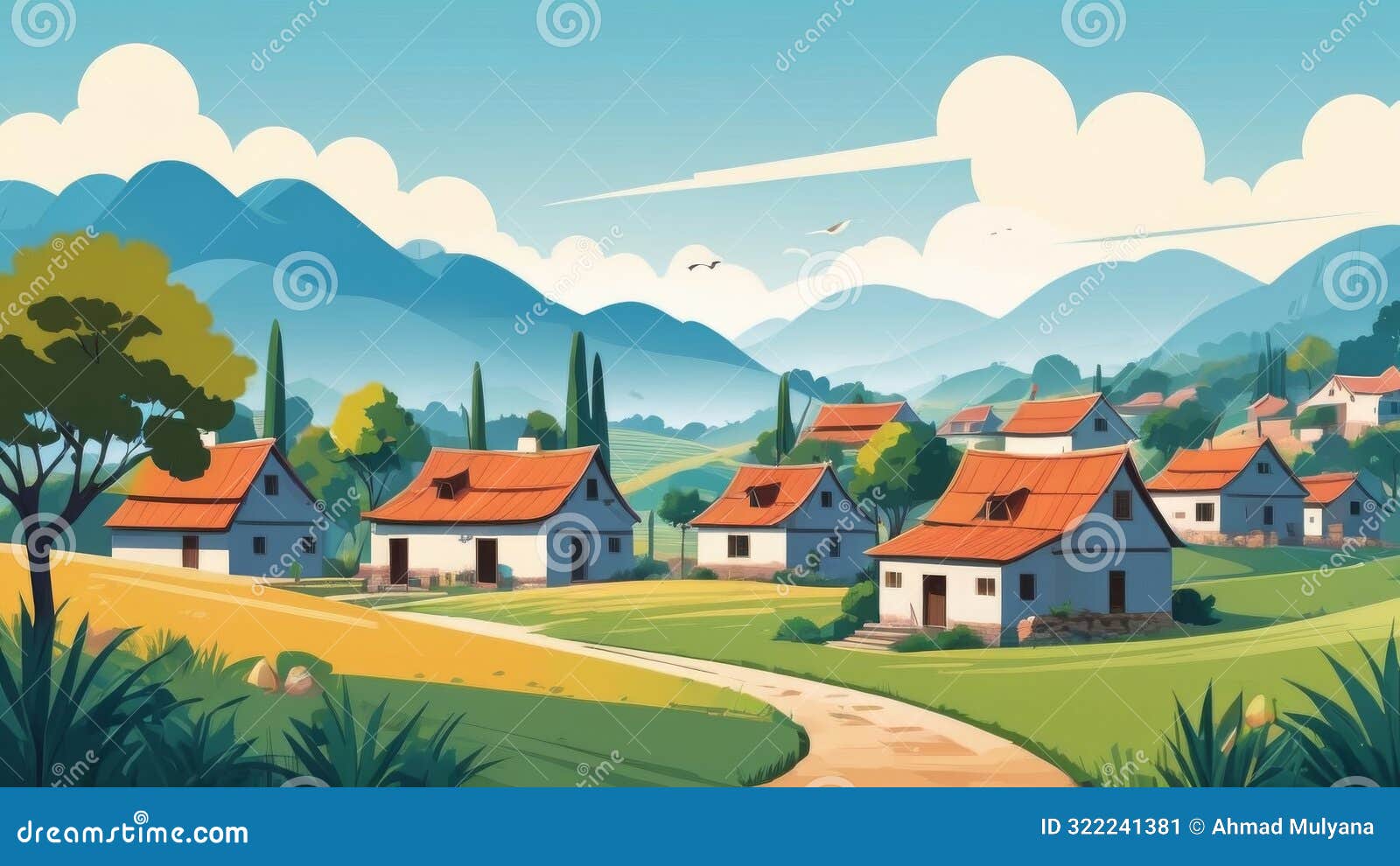 Simple Village View with Daytime Background, Ai Generated Stock ...