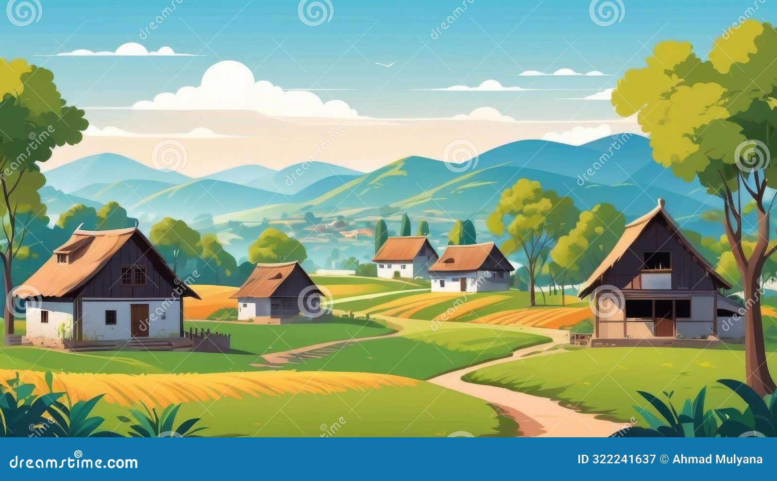 Simple Village House Background Cartoon Vector | CartoonDealer.com ...