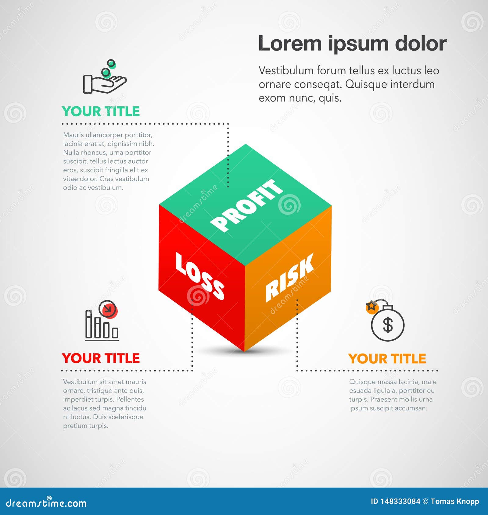 Simple Visualization for Profit, Risk and Loss with Cube and Line Icons ...