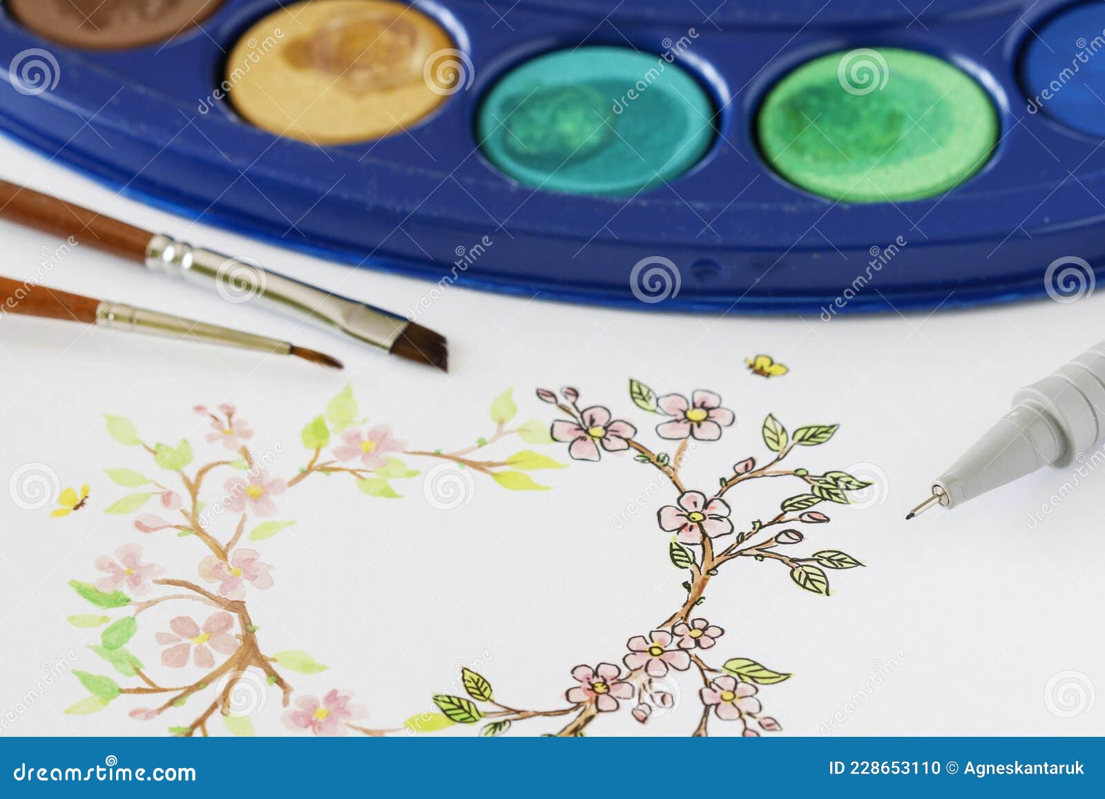 Simple watercolor drawings stock photo. Image of elements - 228653110