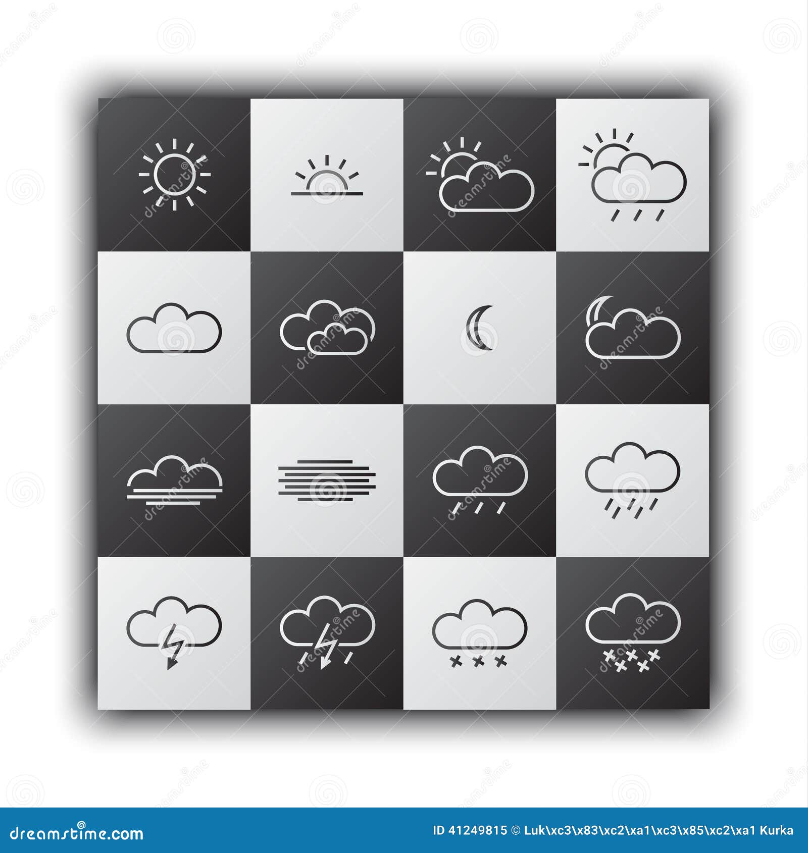 Simple Weather Icons, Black And White Flat Design Cartoon Vector ...