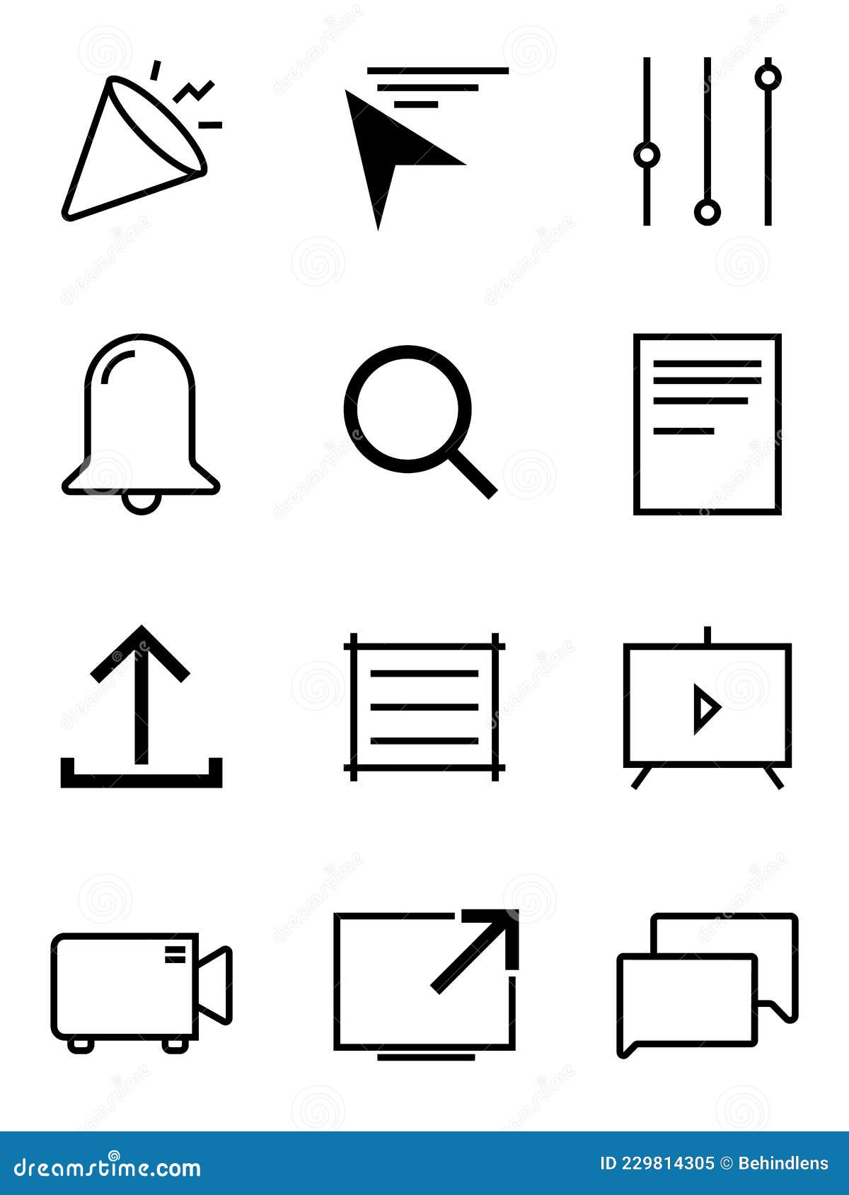 Simple Web Application Icon Set Design, Zoom, Upload or Announcement ...