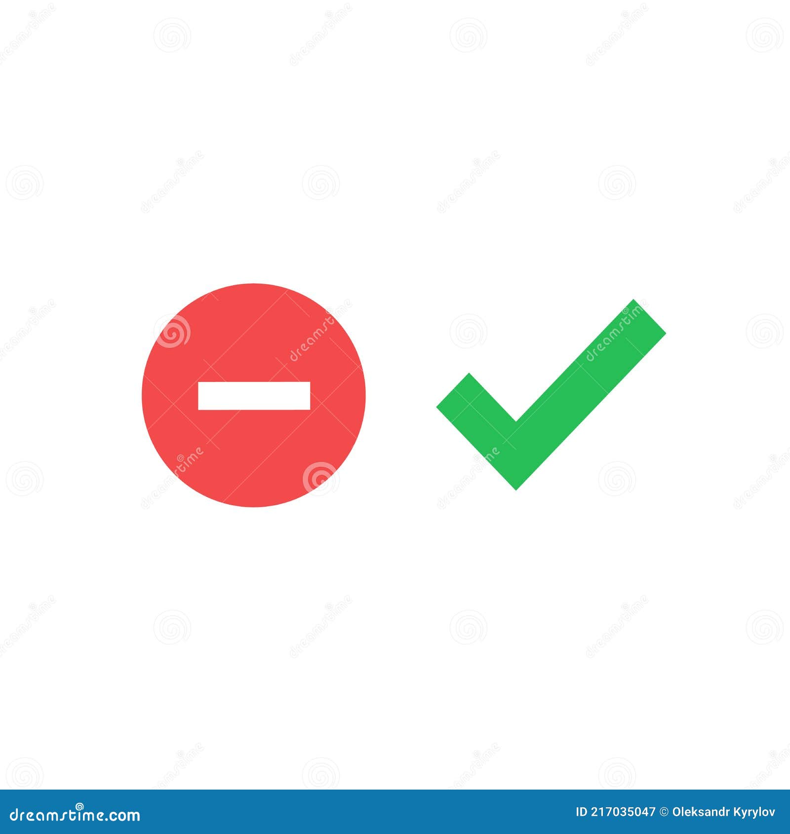 Simple Web Button Green Check Mark and Red Close Round Button. Stock ...