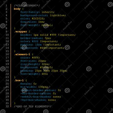 Simple Website CSS Code with Colourful Tags in Editor Page with Dark Background. CSS Code ...