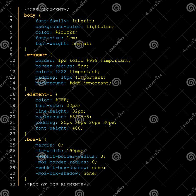 Simple Website CSS Code with Colourful Tags in Editor Page with Dark ...