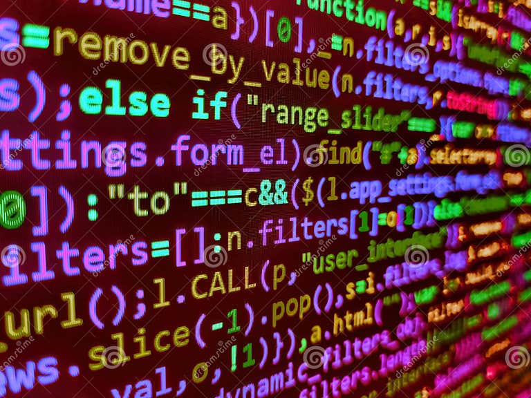 Simple Website HTML Code with Colourful Tags in Browser View on Dark Background. Data Bits ...
