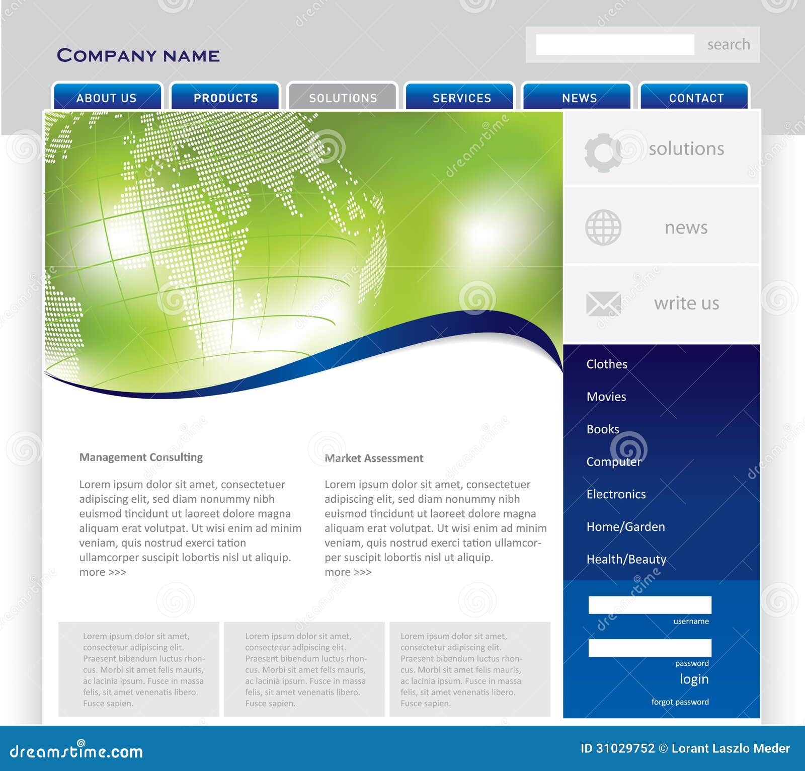 Simple website template stock vector. Illustration of header - 31029752