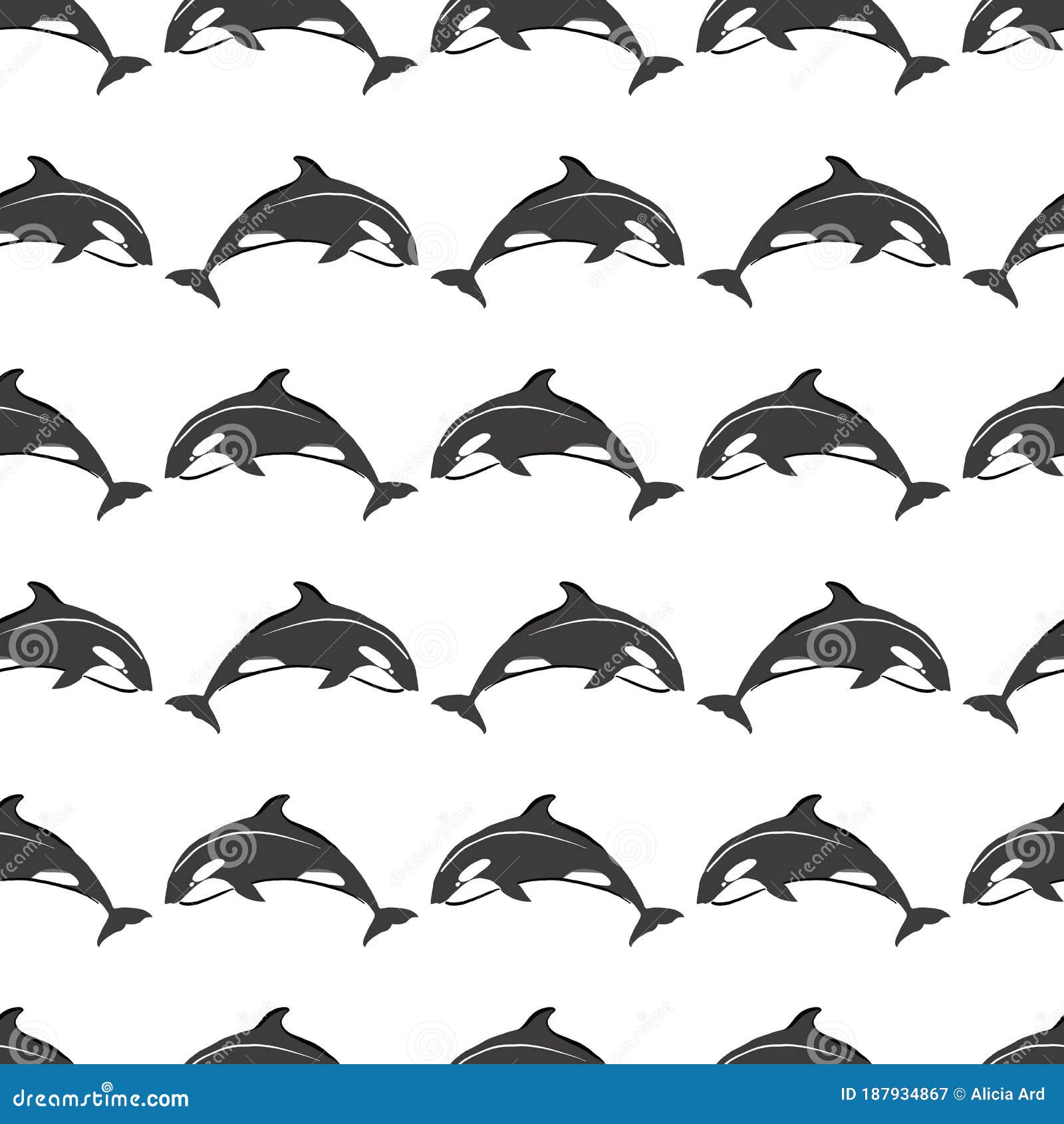 Simple Whale Orcas on White Background Seamless Pattern. Vector ...