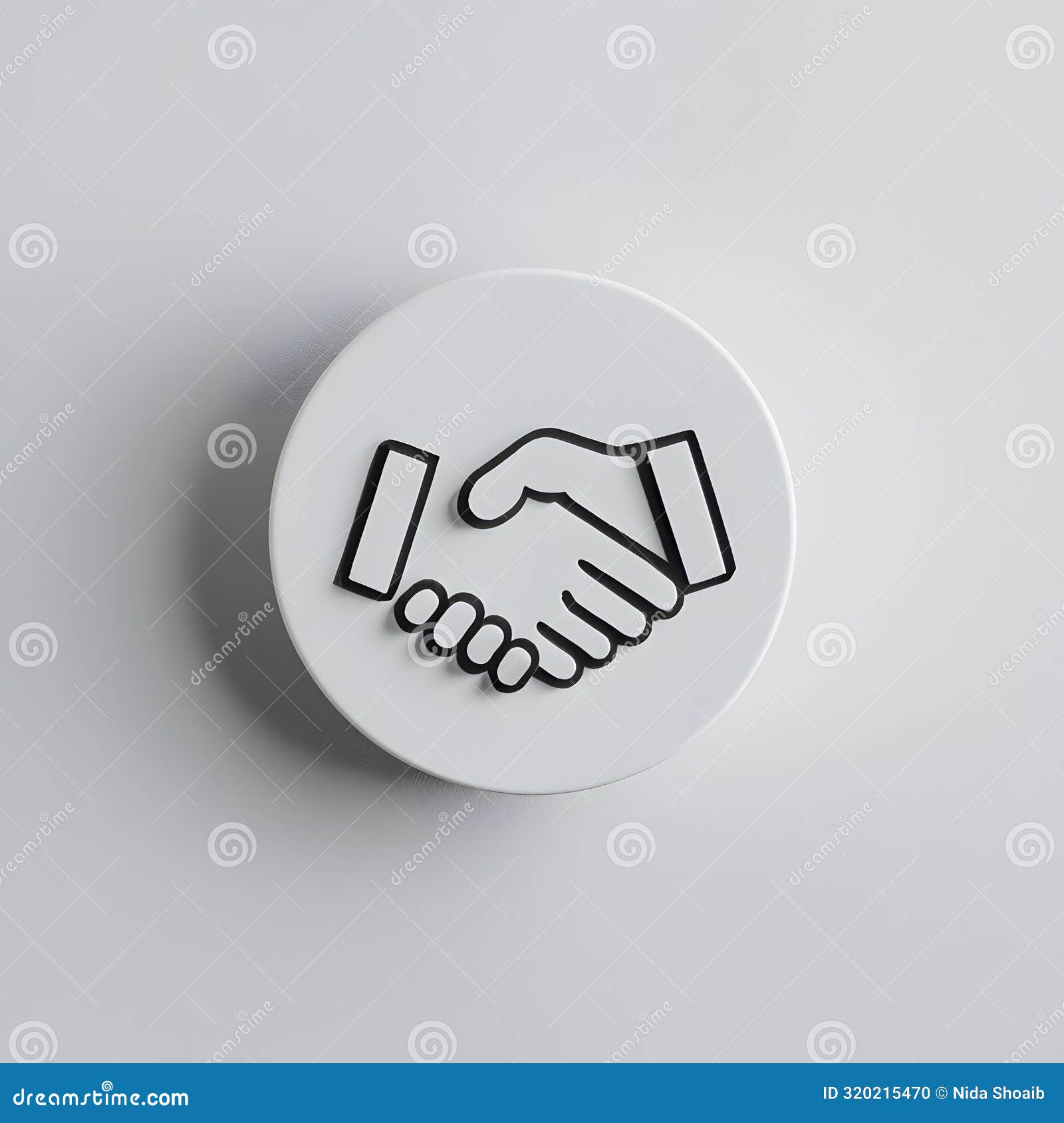 Simple White Circular Icon with 3D Handshake Symbol on Light Background ...