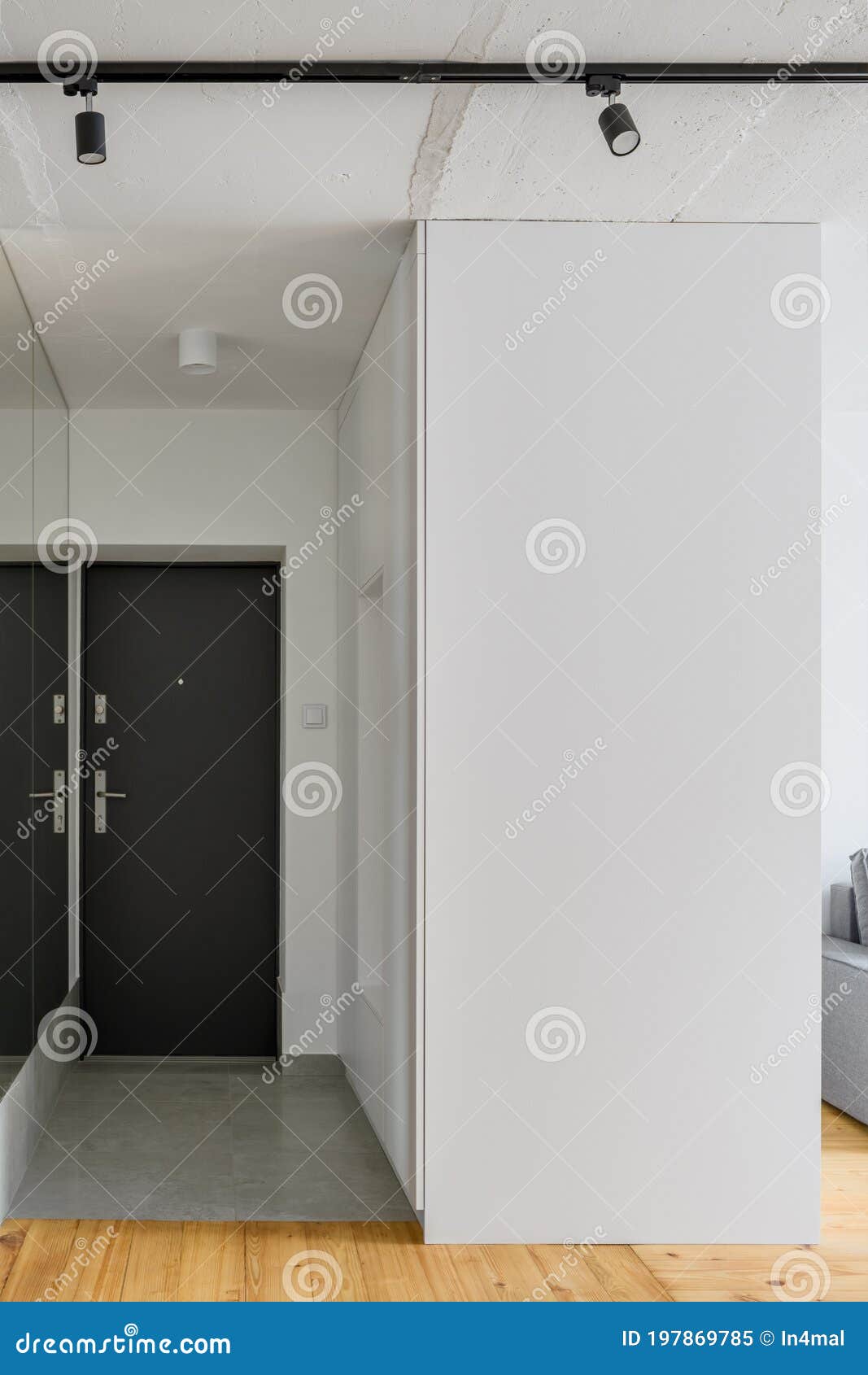 Simple White Corridor with Mirror Stock Image - Image of floor ...