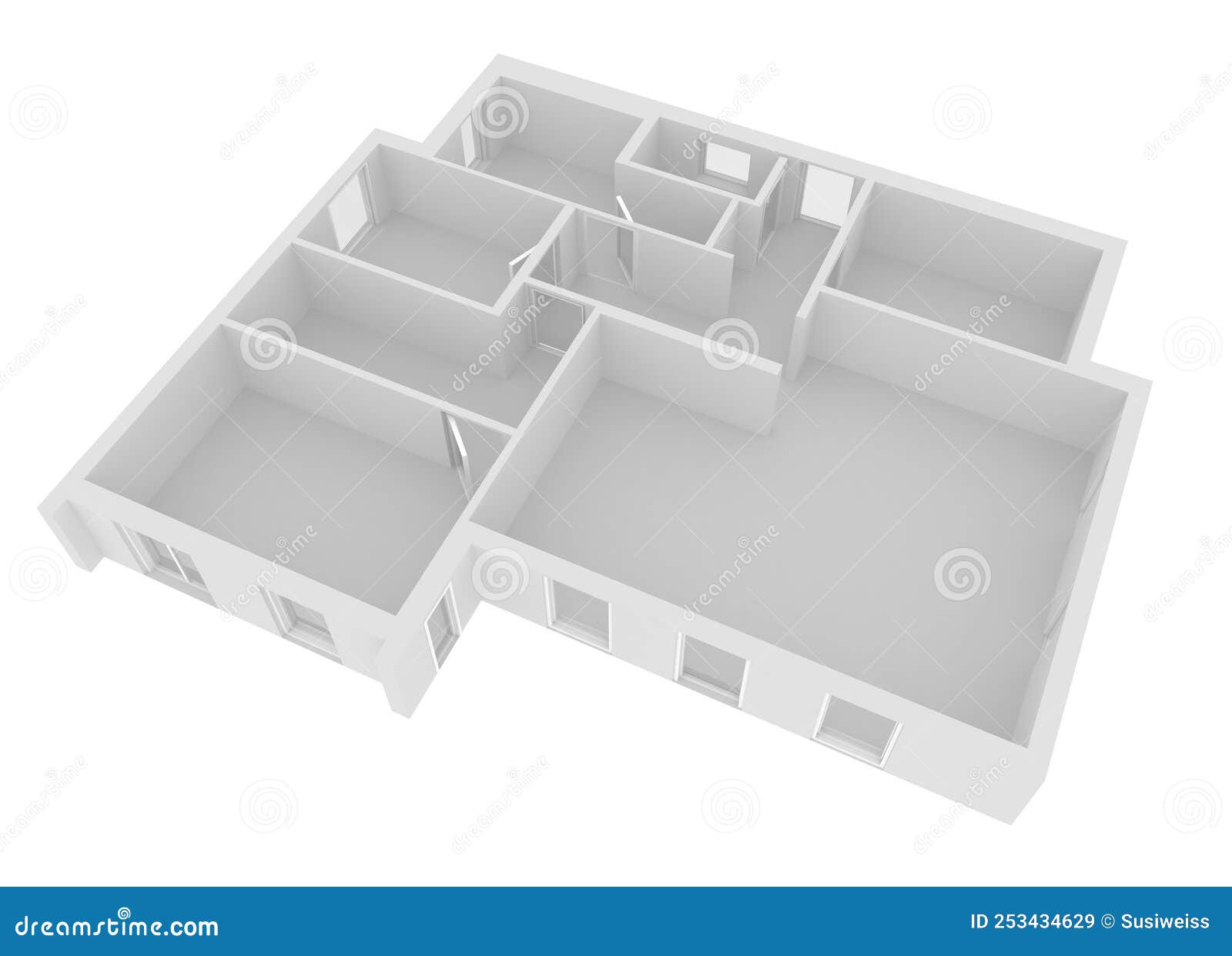 Simple White 3d Floor Plan, 3d Illustration, 3d Rendering Stock ...