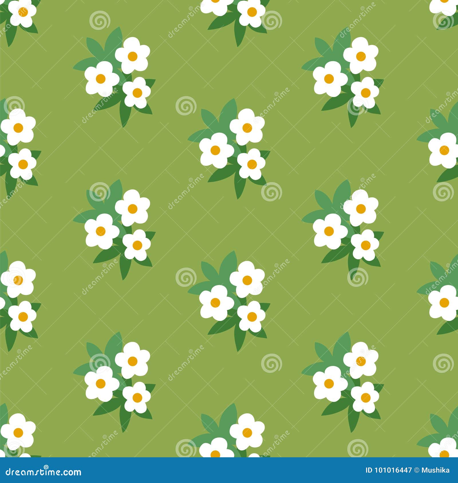 Simple White Green Floral Seamless Pattern Stock Vector - Illustration ...