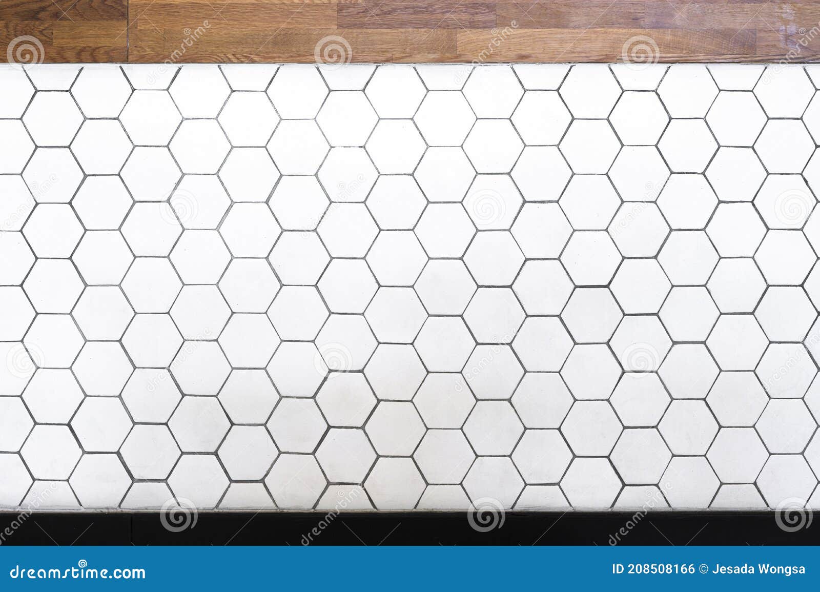 Simple White Hexagonal Wall Tiles and Wooden Texture Pattern of ...