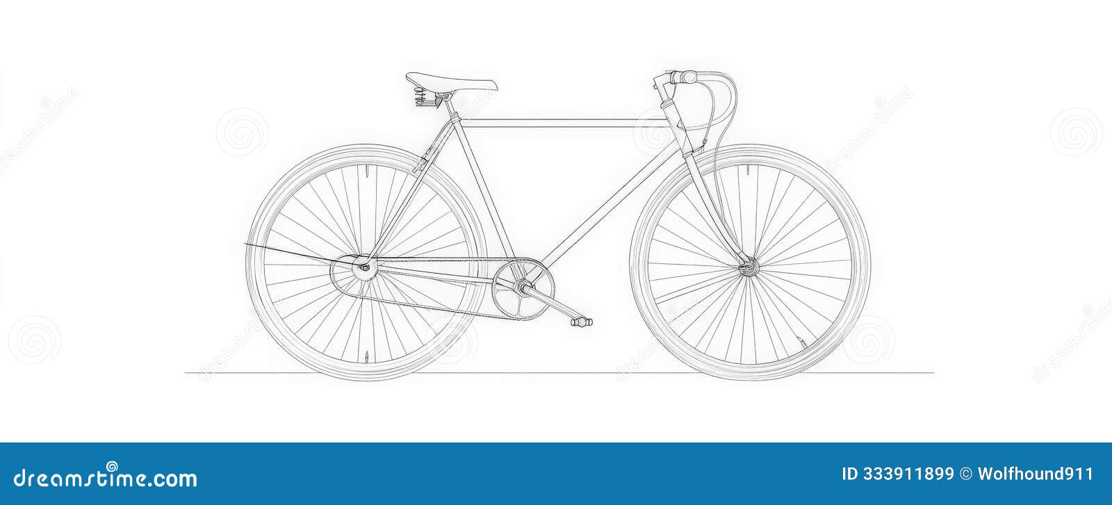 A Simple White Line Drawing of a Bicycle with Its Wheels, Frame, and ...