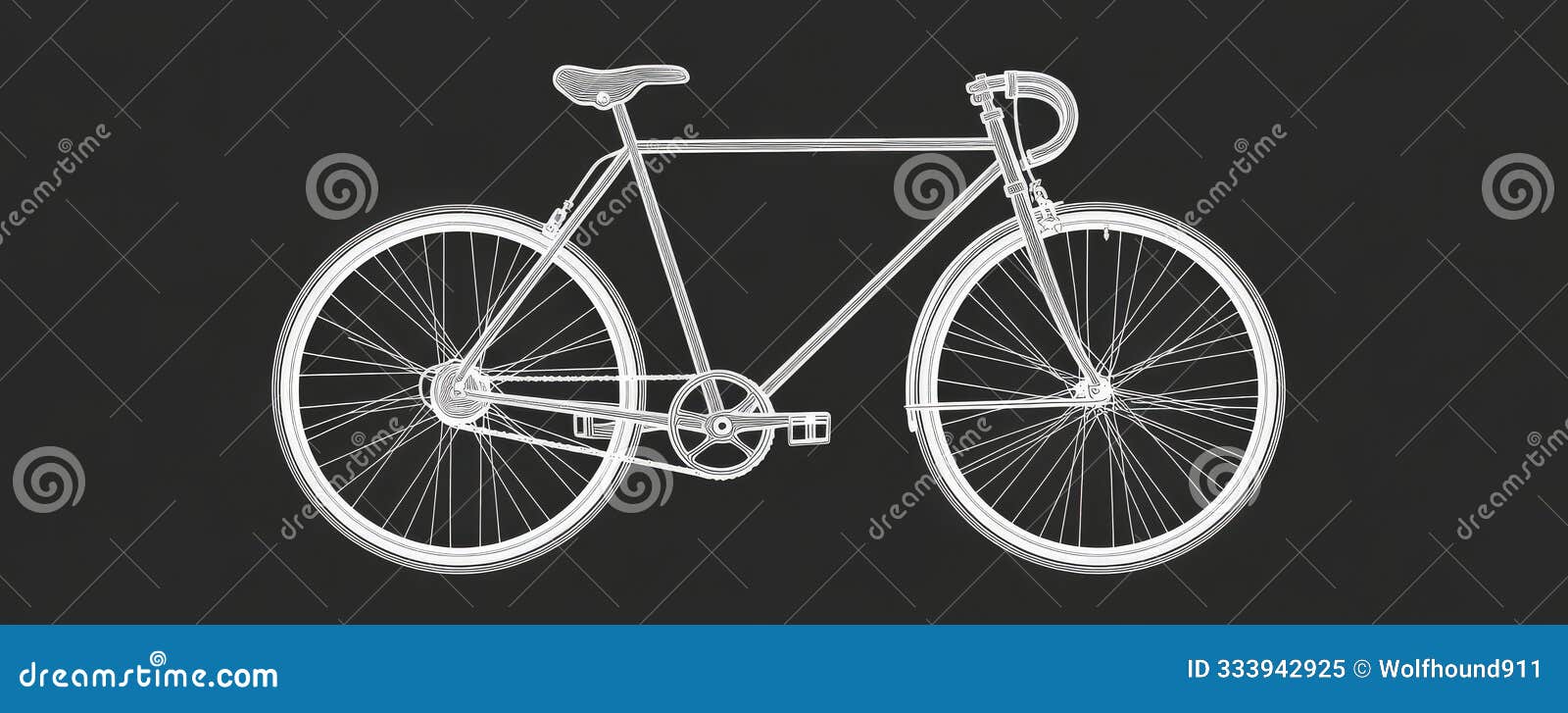 A Simple White Line Drawing of a Bicycle with Its Wheels, Frame, and ...