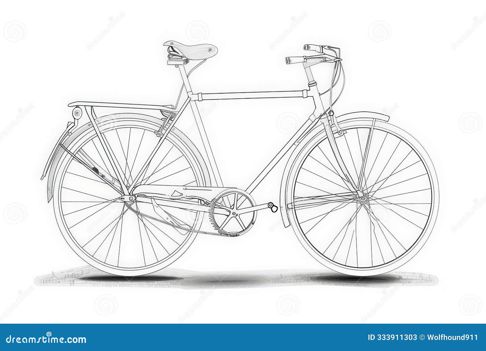 A Simple White Line Drawing of a Bicycle with Wheels, Frame, and ...