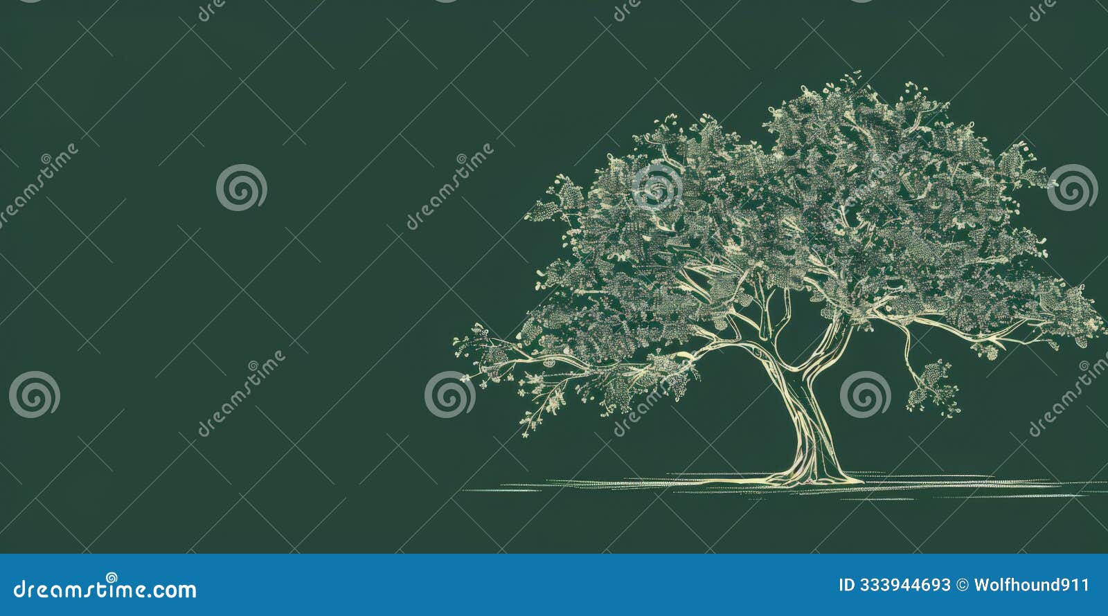 A Simple White Line Drawing on a Forest Green Background of a Tree with ...