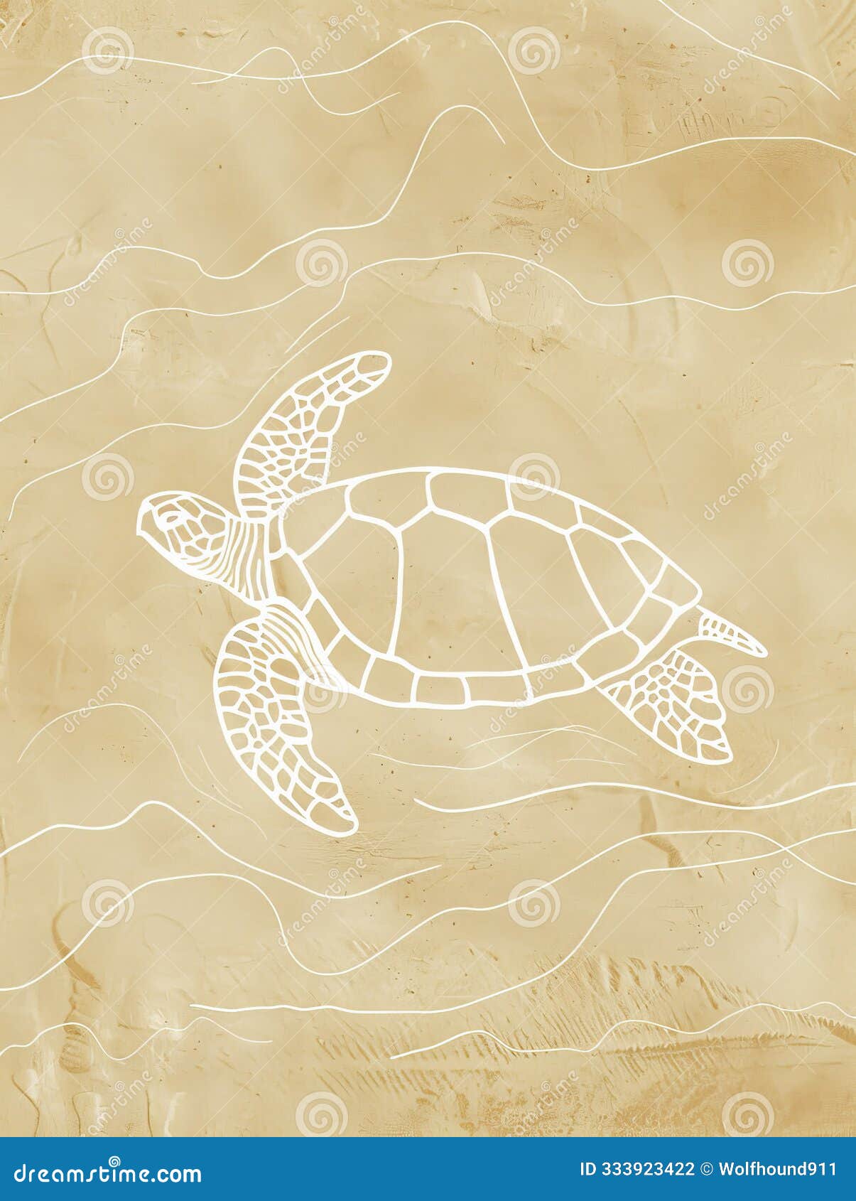 A Simple White Line Drawing of a Turtle Slowly Moving Across a Sandy ...