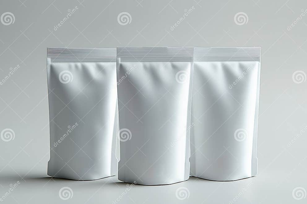 Simple White Packaging Bags Neatly Arranged on a Clean, Light Surface ...