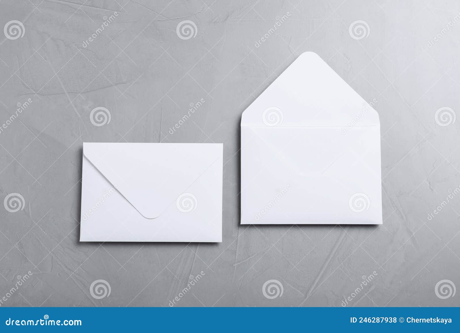 Simple White Paper Envelopes on Light Grey Table, Flat Lay Stock Photo ...