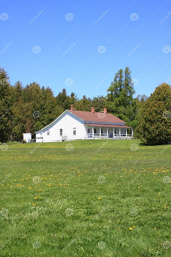 Simple white ranch house stock image. Image of roof, field - 11637269