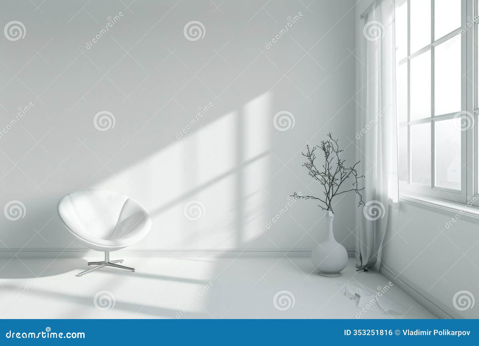 A Simple White Room with a Chair and a Window, Suitable for Various ...