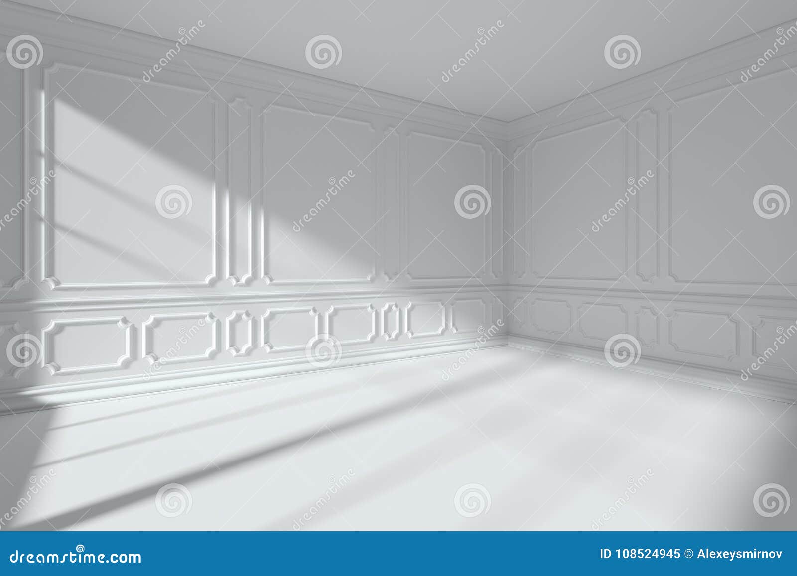 Simple White Room with Classic Style Decor on Walls Stock Illustration ...