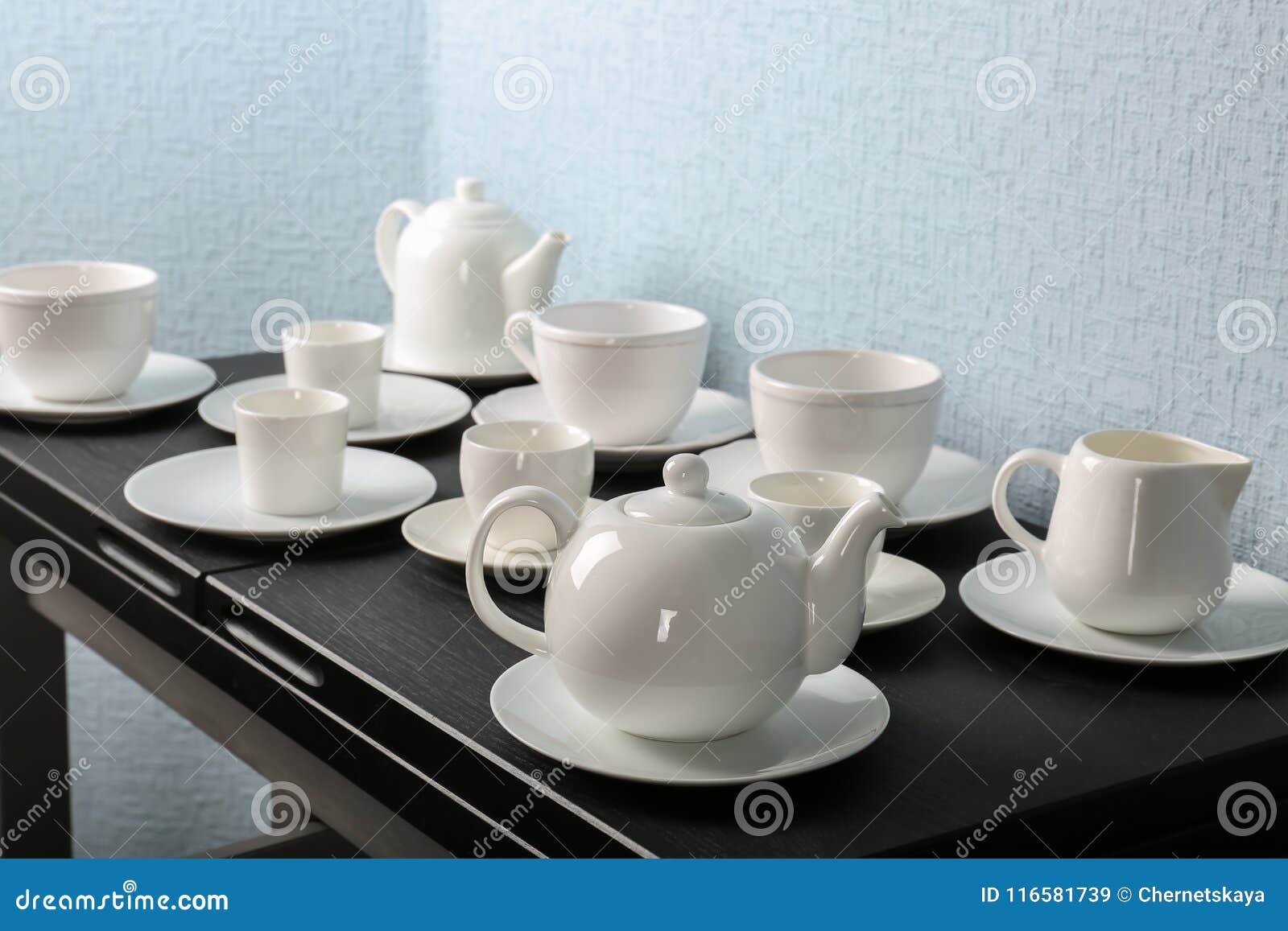 Simple White Tea Set on Black Table Stock Image - Image of ceramic ...