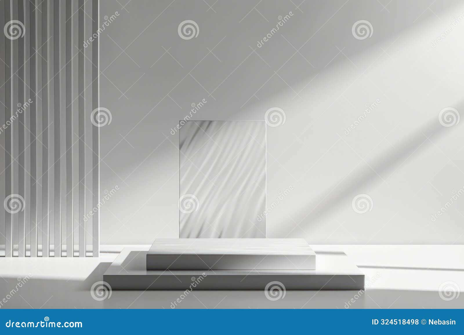 A Simple, White, Three-tier Platform with a Textured Panel and a ...
