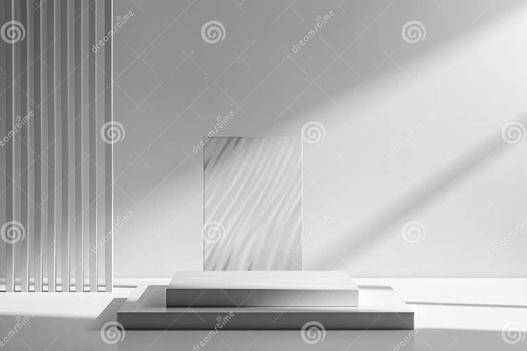 A Simple, White, Three-tier Platform with a Textured Panel and a ...