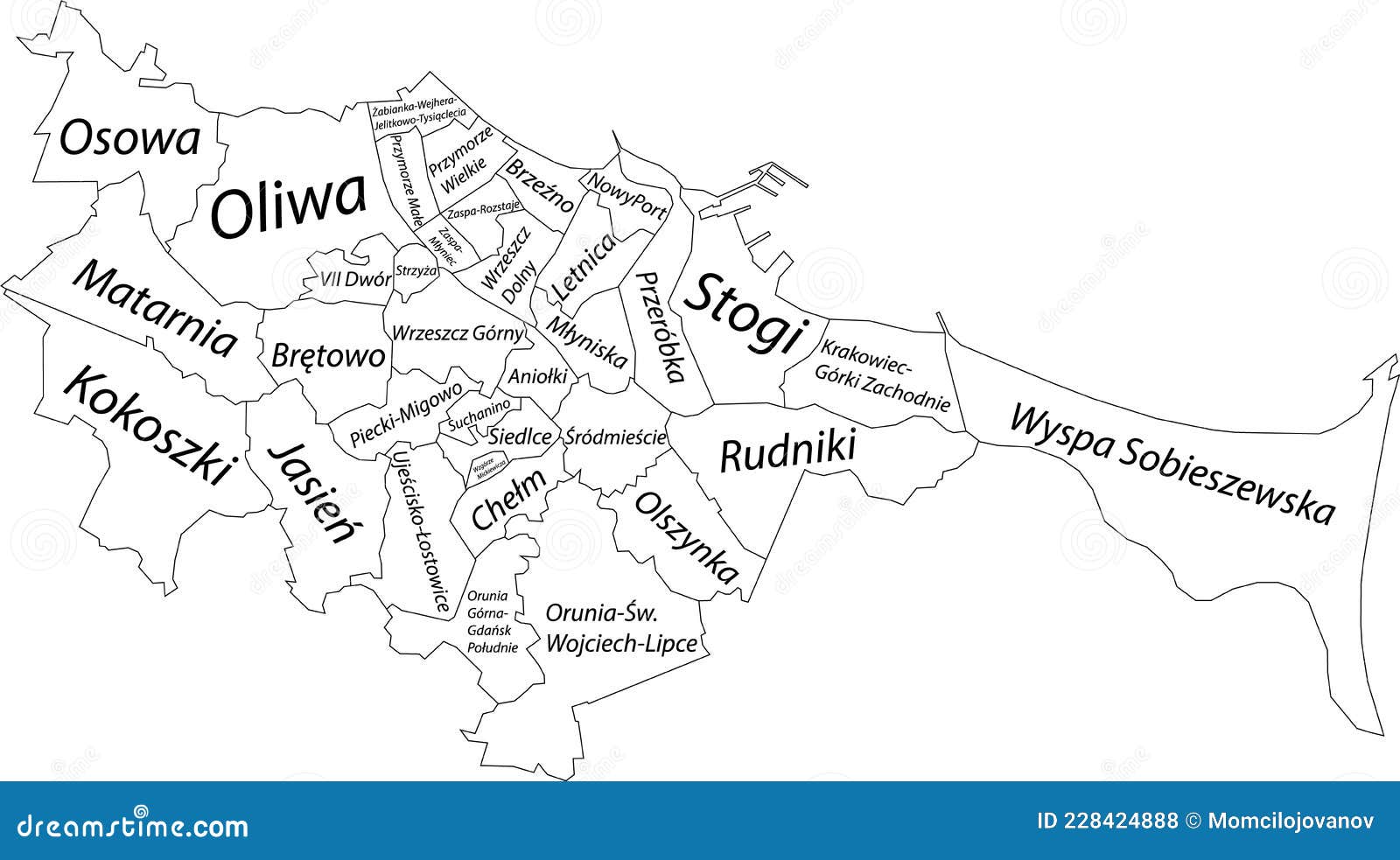 White Map of Sectors of Gdansk, Poland Stock Vector - Illustration of ...