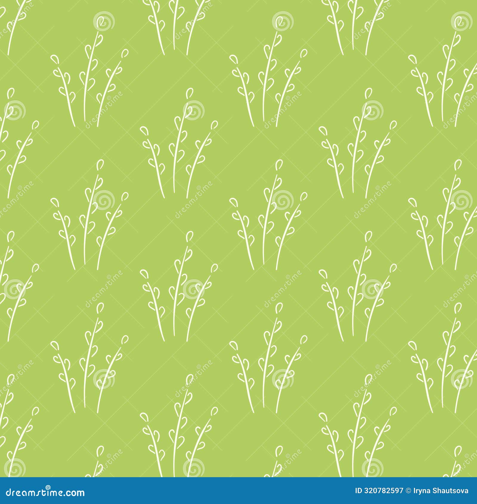 Simple Willow Seamless Pattern in Line Art Style. Hand Drawn Design ...