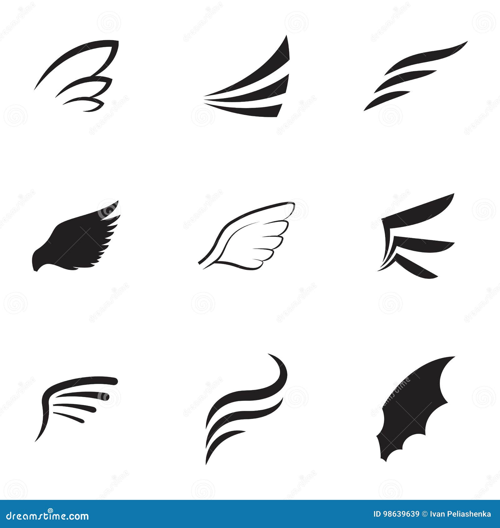 Simple wing icons set stock illustration. Illustration of symbol - 98639639