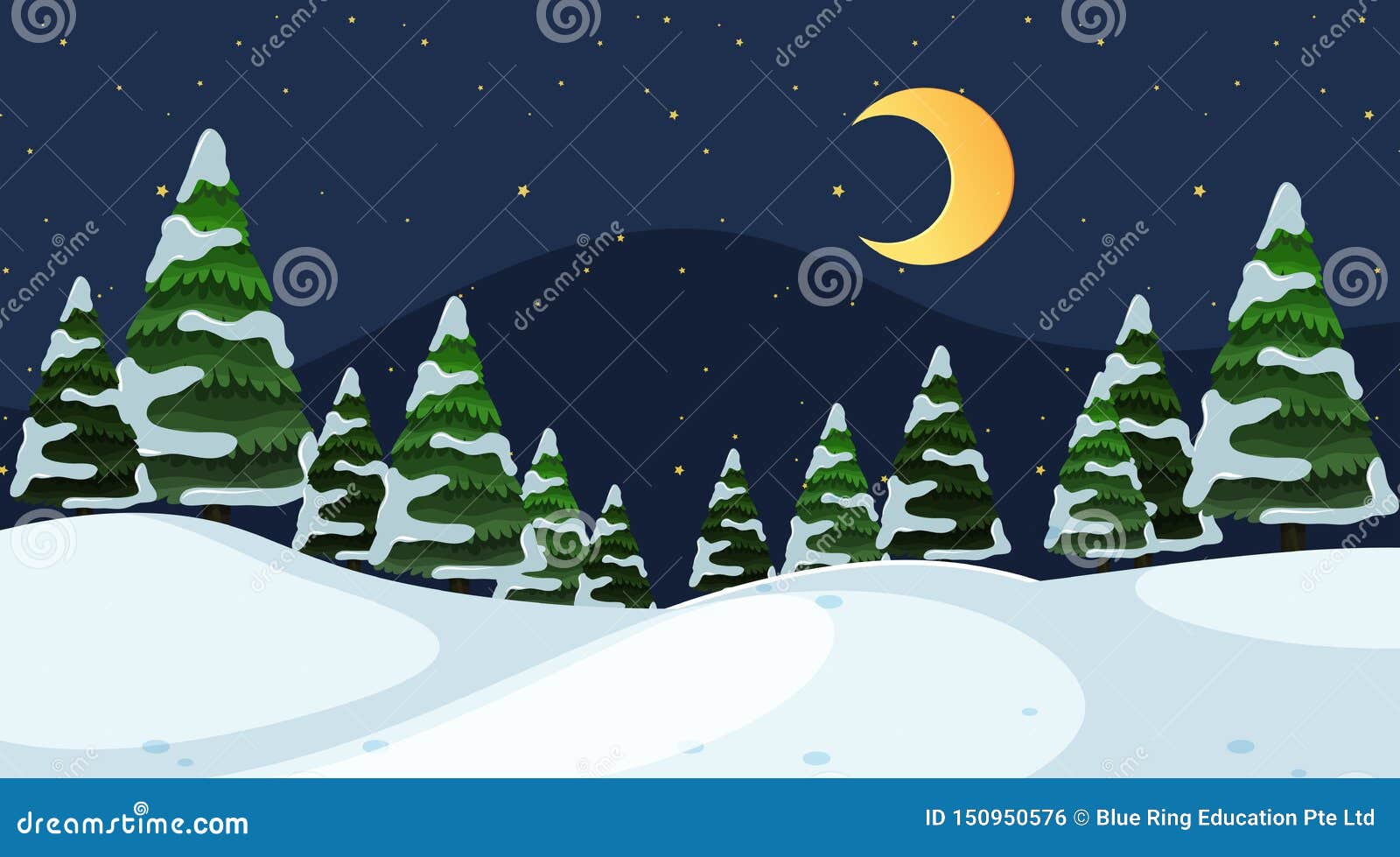 A Simple Winter Scene at Night Stock Illustration - Illustration of ...