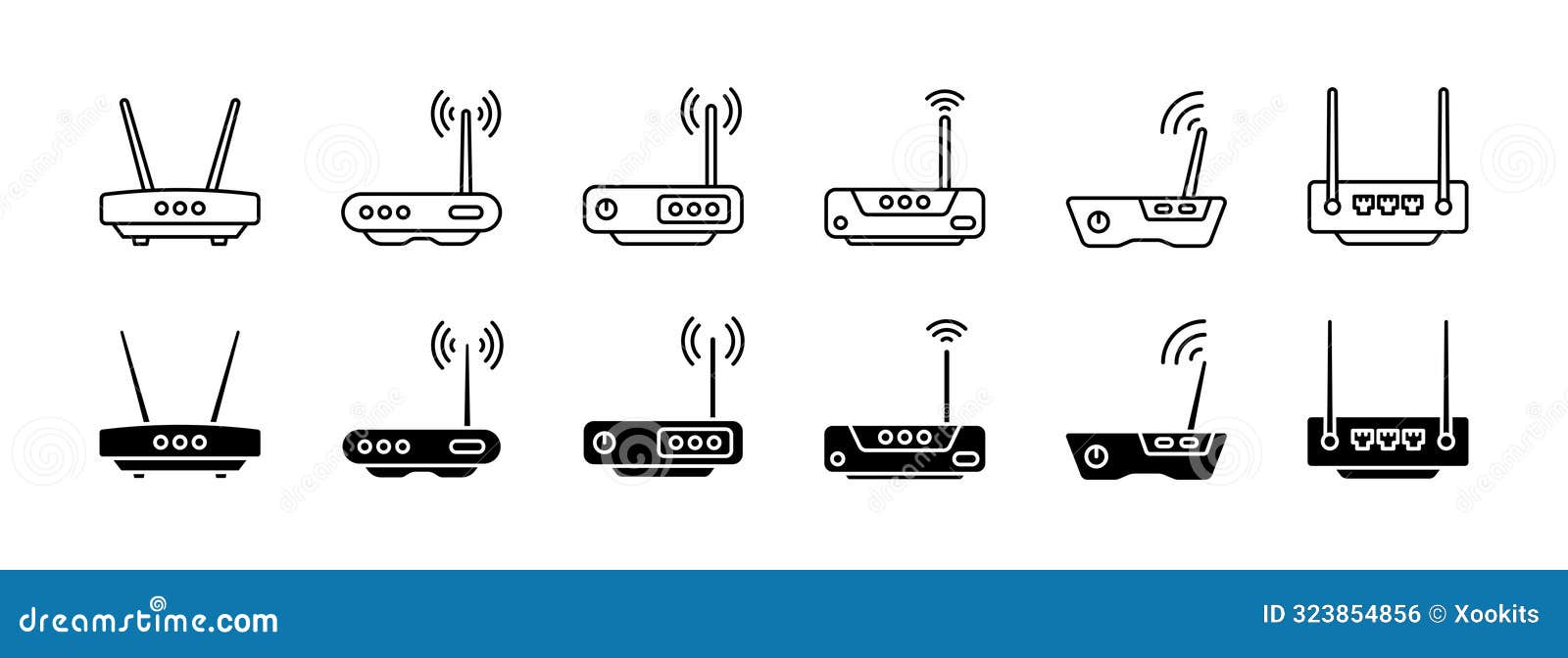Simple Wireless Router and Access Point Outline and Field Icon Set ...