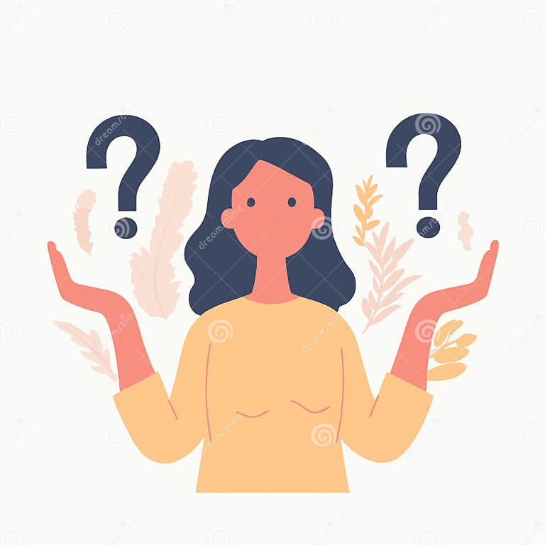 Simple Woman Holding Two Question Marks in Both Hands Vector Stock ...