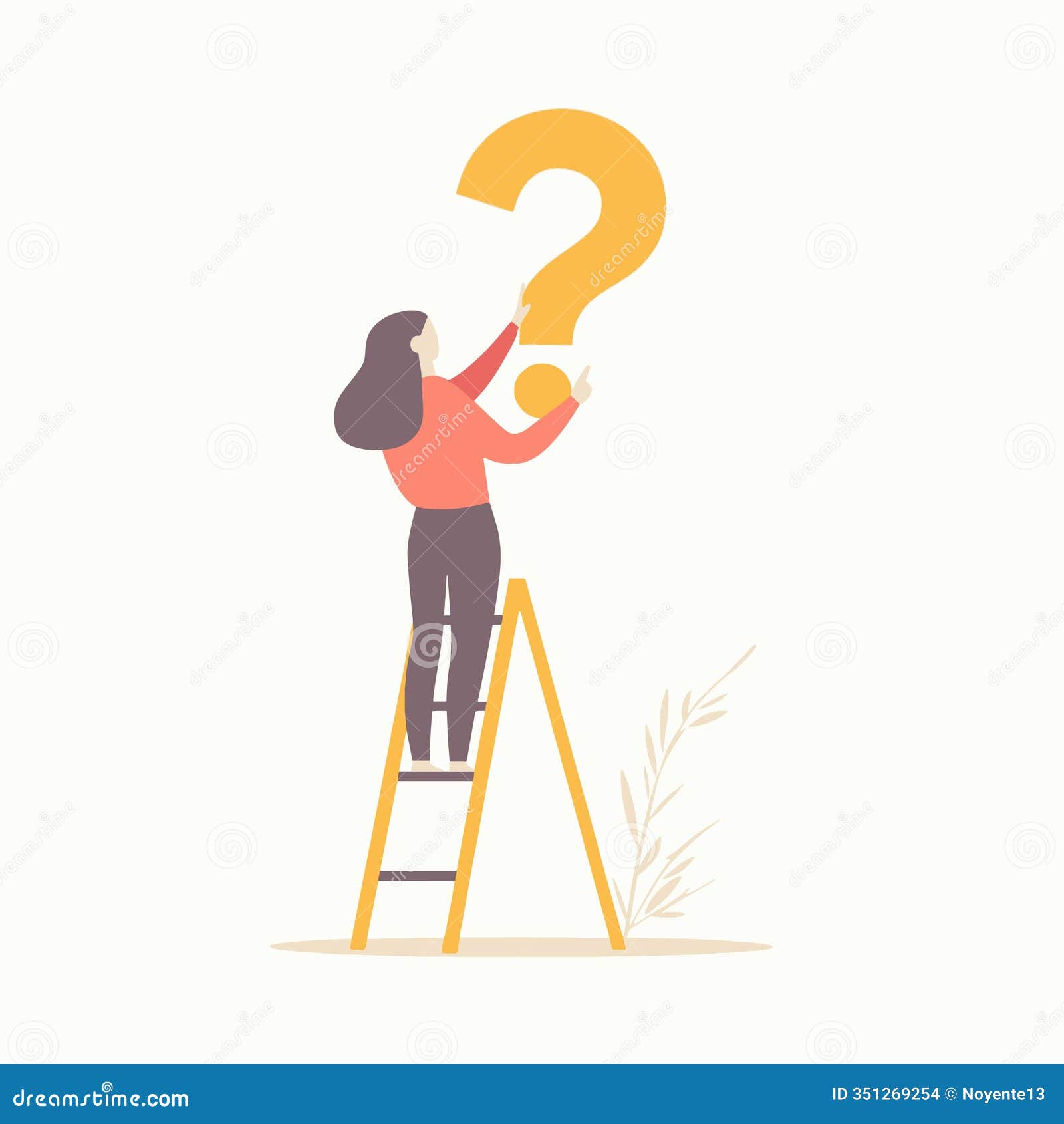 Simple Woman Standing on a Ladder Reaching for a Question Mark Vector ...