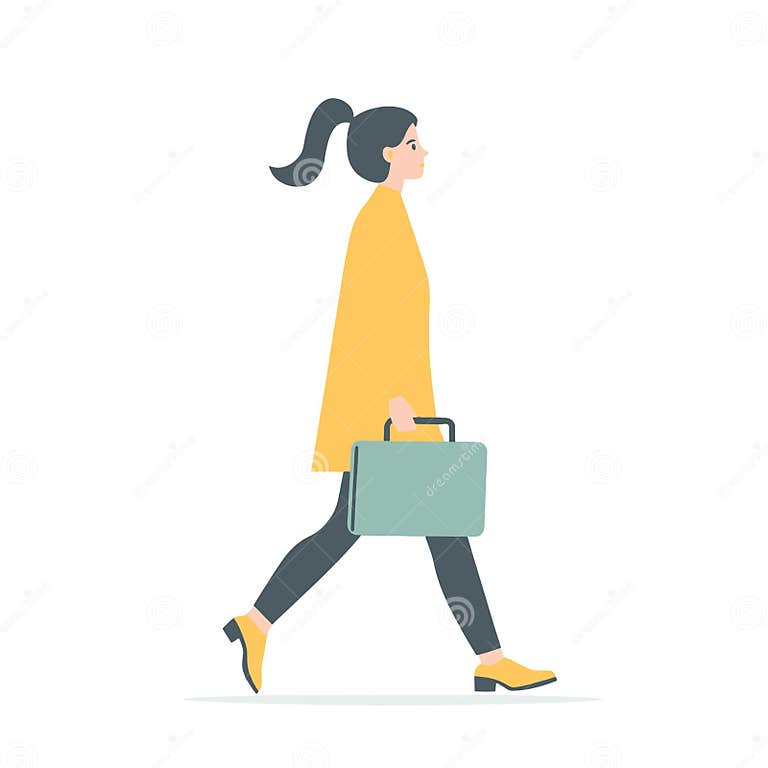 Simple Woman Walking with a Briefcase Pondering a Question Flar Vector ...