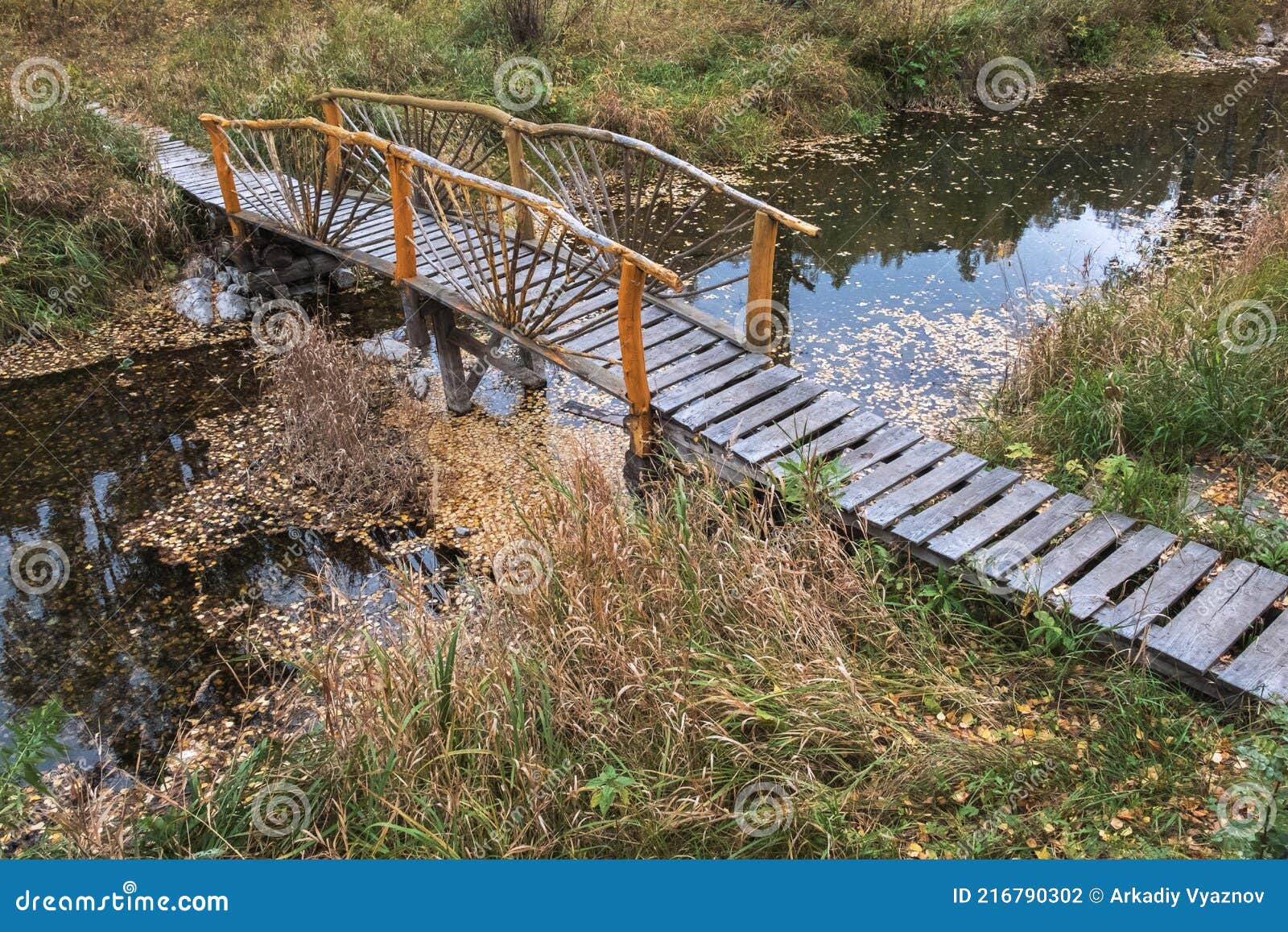 A Simple Wooden Bridge on a Forest River Stock Photo - Image of leaf ...