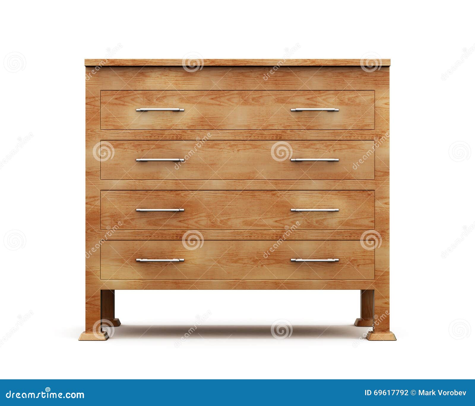 Simple Wooden Chest of Drawers on White Background. 3d Stock ...