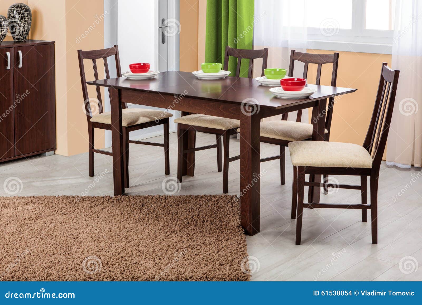 Simple Wooden Dinning Table and Chairs in Interior - Studio Ambient ...