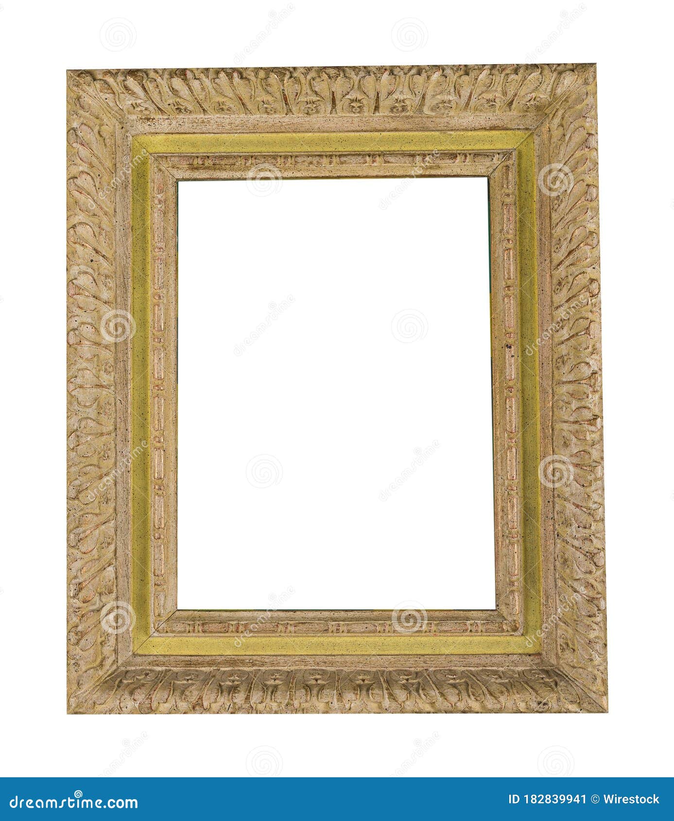 Simple Wooden Frame with Golden Borders Under the Lights Isolated on a ...