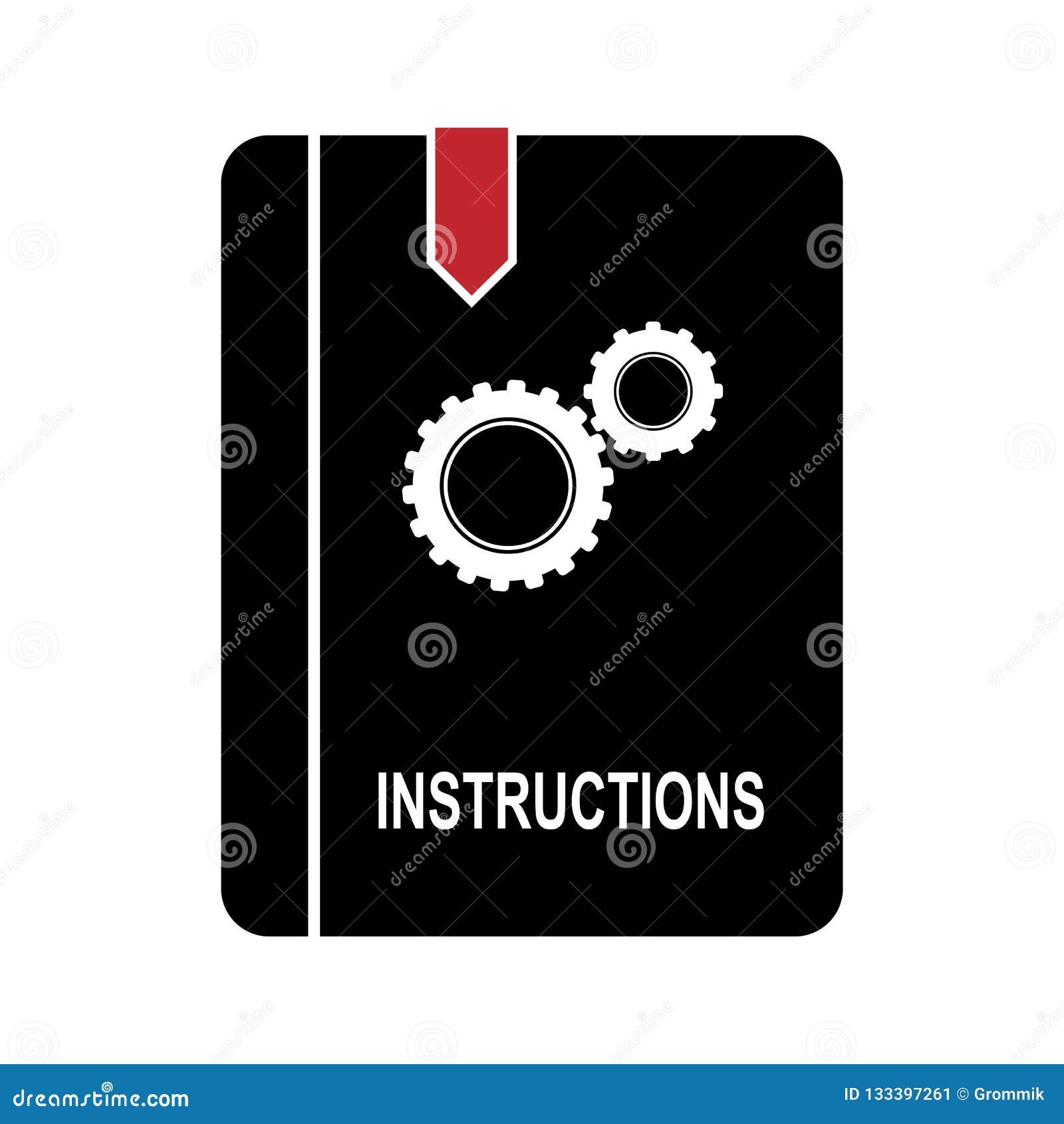 Simple Workbook Icon with a Red Bookmark and the Words Instruction ...